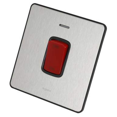 Legrand 45A DP 1 Gang Screwless Switch with Neon Black Insert Brushed ...