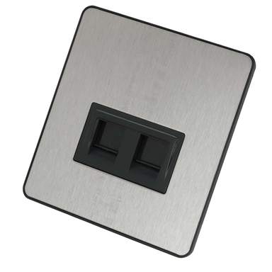 Legrand 1 Gang Screwless Twin RJ45 Data Socket Black Insert Brushed ...