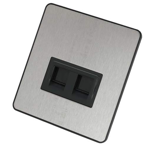 Legrand 1 Gang Screwless Twin RJ45 Data Socket Black Insert Brushed ...