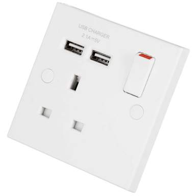 BG 900 Series 13A 1 Gang Switched Socket with Twin USB Outlets White ...
