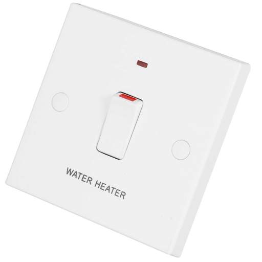 BG 900 Series 20A DP Switch with Neon and Flex Outlet marked Water Heater White (933) | CEF