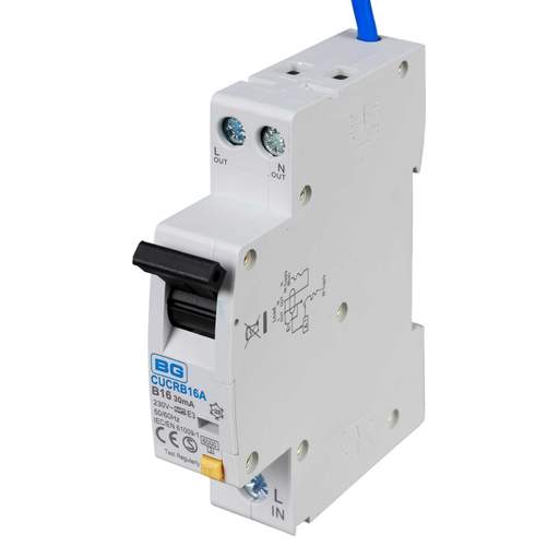 BG 16A 1P+N 1 Module B Curve 6kA 30mA Type A Compact RCBO (CUCRB16A) | CEF