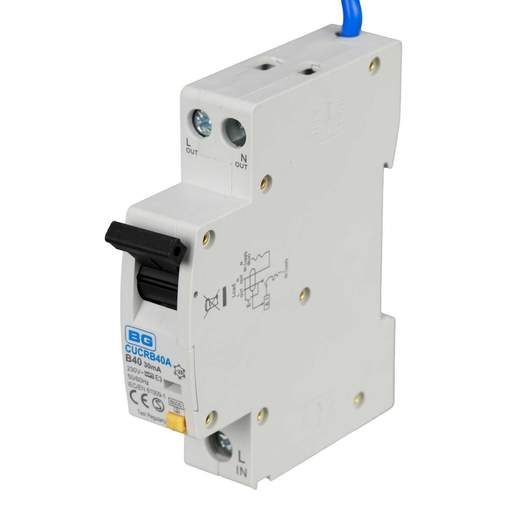 BG 40A 1P+N 1 Module B Curve 6kA 30mA Type A Compact RCBO (CUCRB40A) | CEF