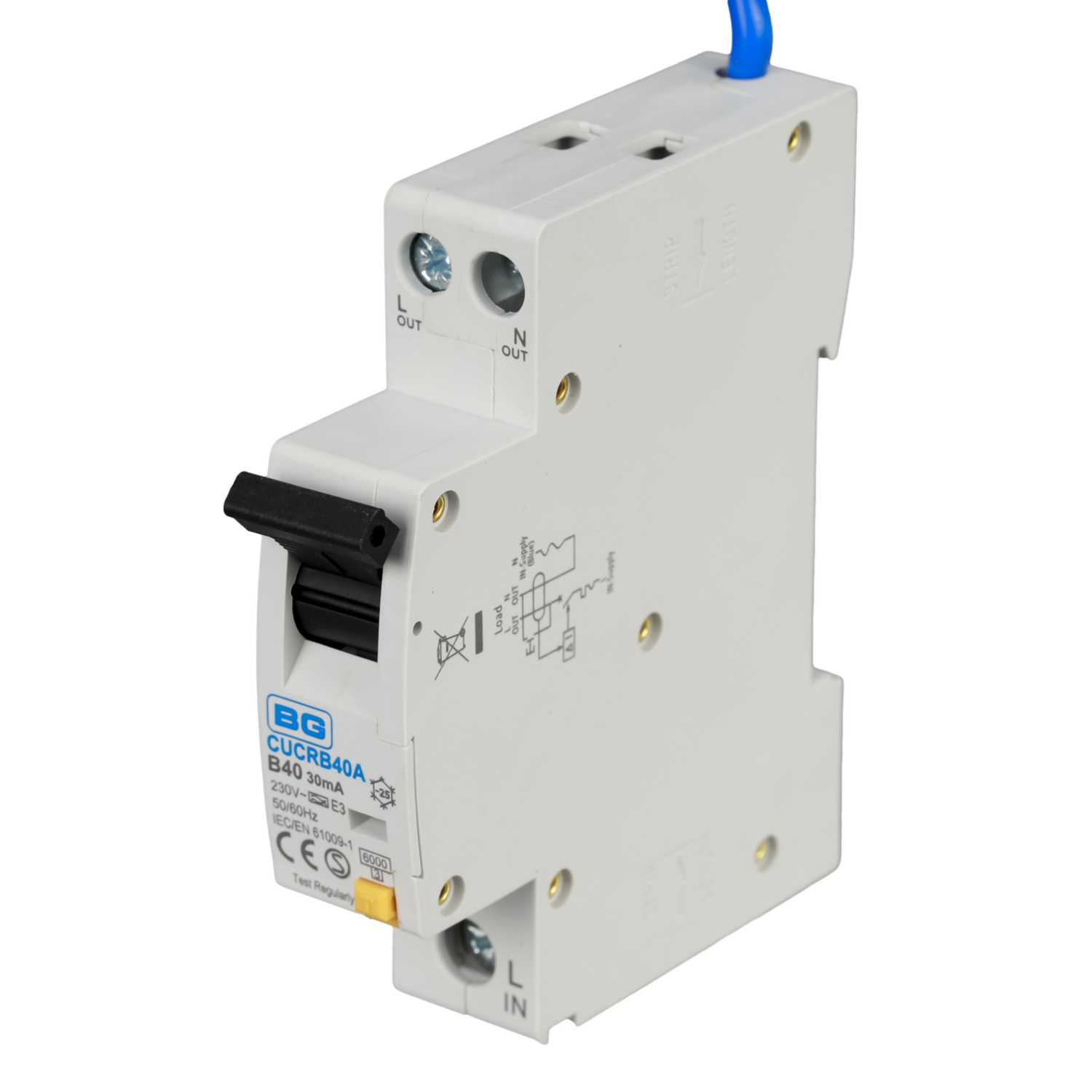 BG 40A Single Pole 1 Module B Curve 6kA 30mA Type A Compact RCBO (CUCRB40A) | CEF