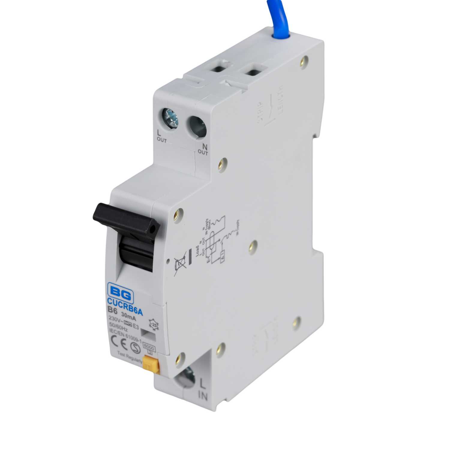 BG 6A Single Pole 1 Module B Curve 6kA 30mA Type A Compact RCBO (CUCRB6A) | CEF
