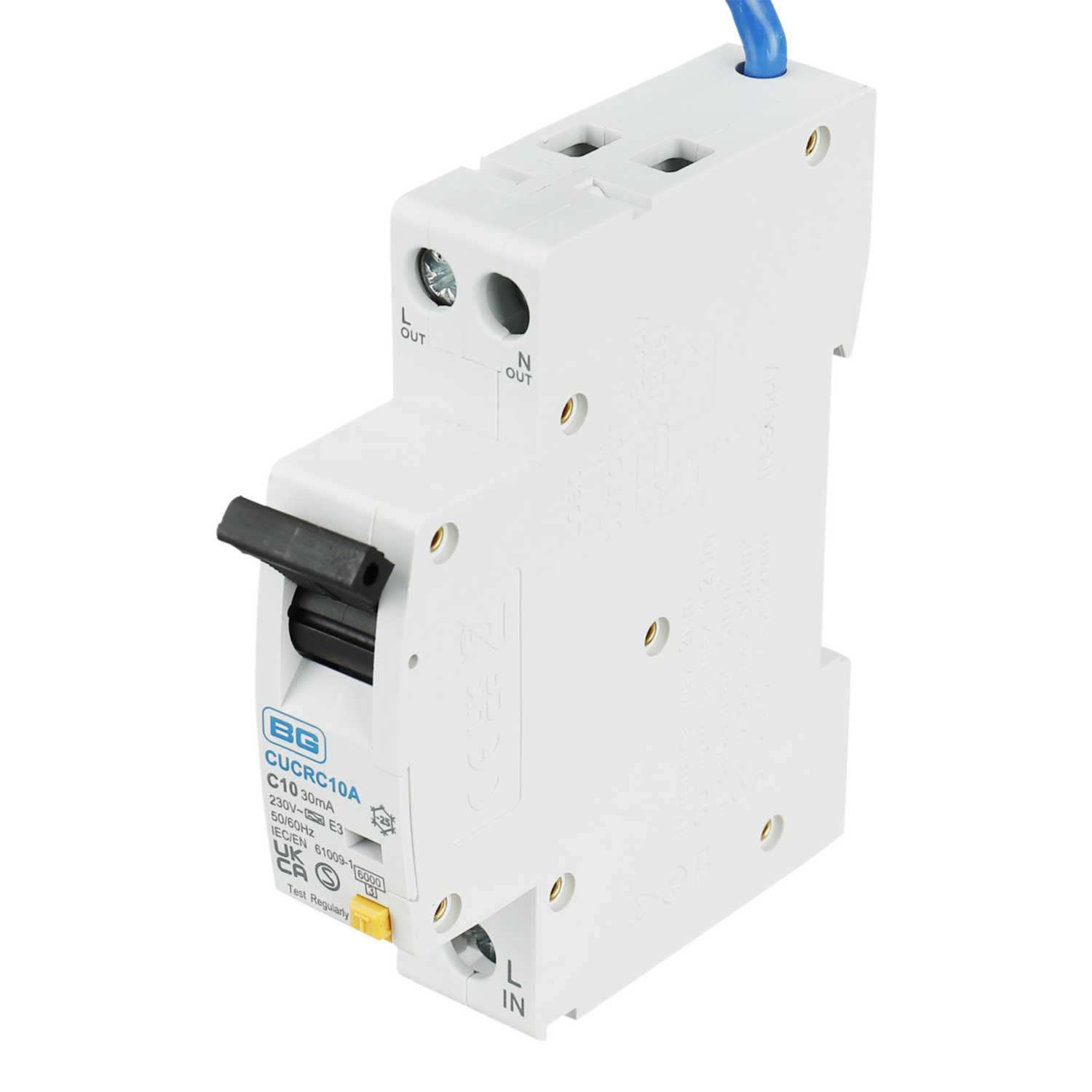 BG 10A Single Pole 1 Module C Curve 6kA 30mA Type A Compact RCBO (CUCRC10A) | CEF