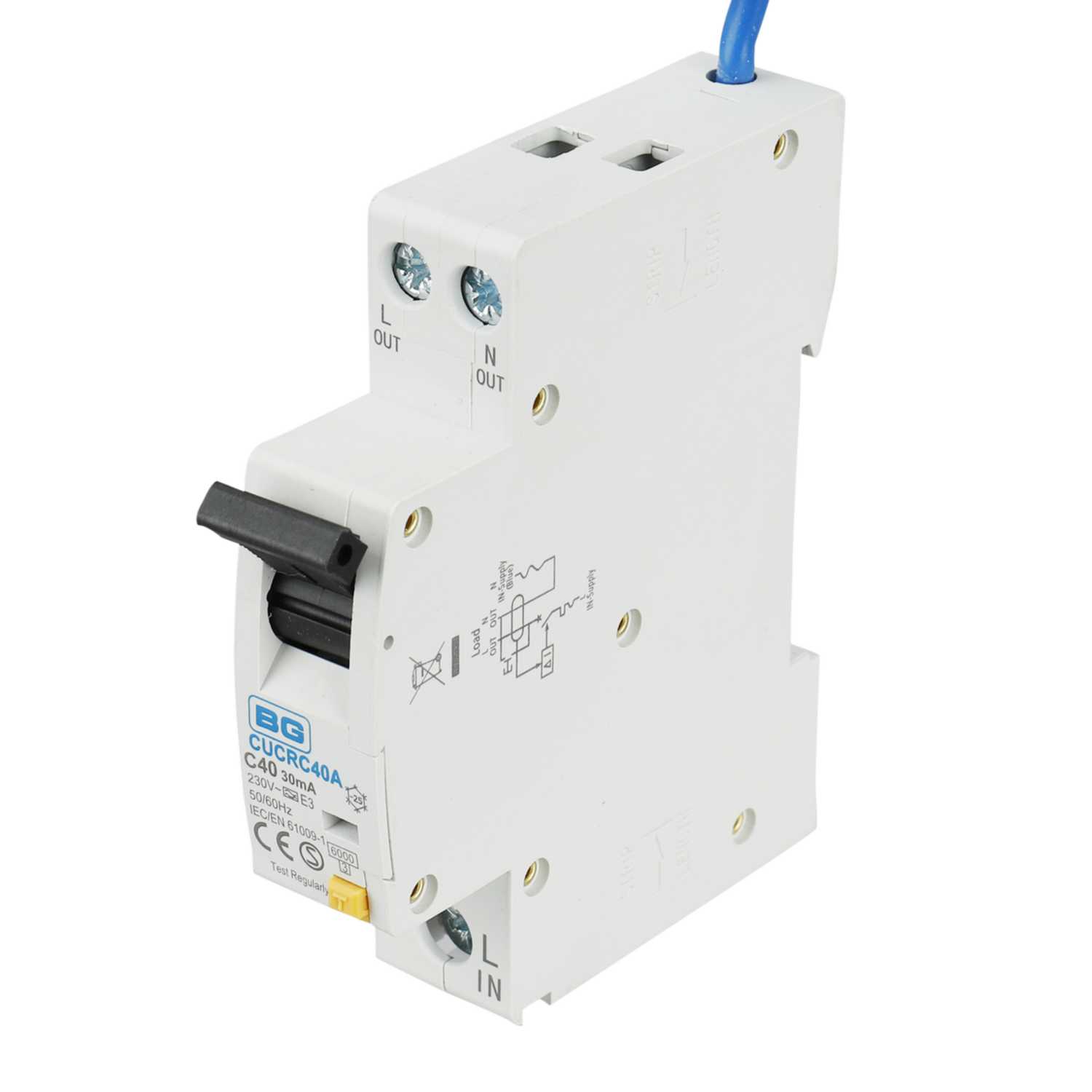 BG 40A Single Pole 1 Module C Curve 6kA 30mA Type A Compact RCBO (CUCRC40A) | CEF