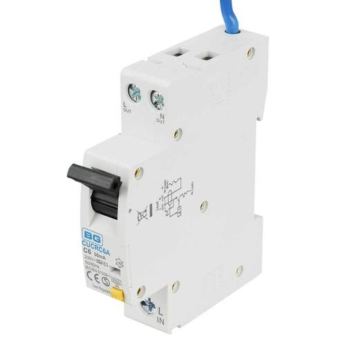 BG 6A 1P+N 1 Module C Curve 6kA 30mA Type A Compact RCBO (CUCRC6A) | CEF