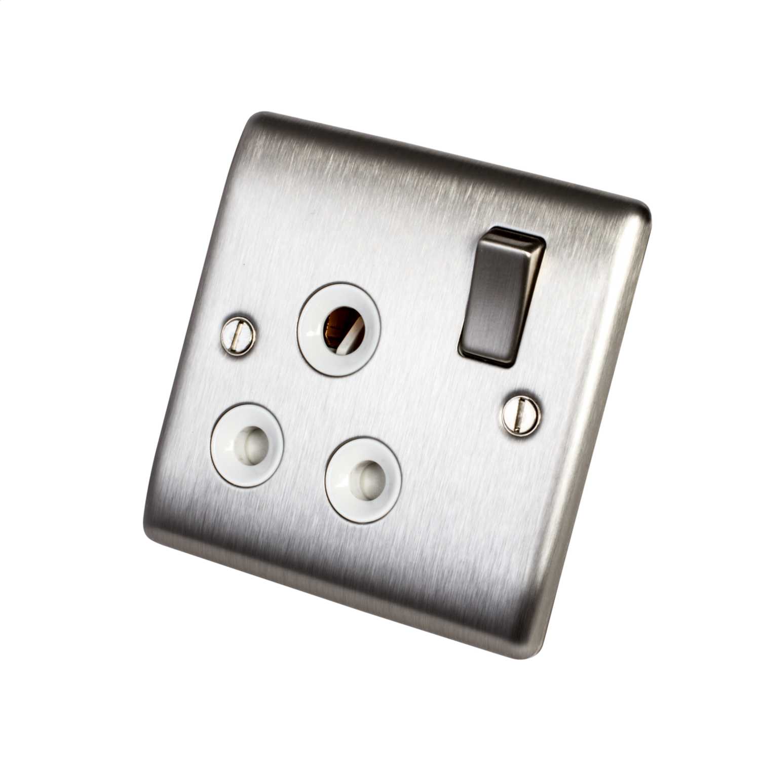 BG 15A 1 Gang Single Switched Socket White Insert Brushed Steel (NBS99W ...