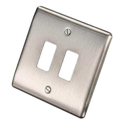 BG 2 Gang Grid Front Plate Brushed Steel (RNBS2) | CEF