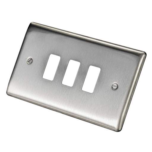 BG 3 Gang Grid Front Plate Brushed Steel (RNBS3) | CEF