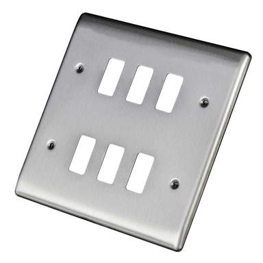 BG 6 Gang Grid Front Plate Brushed Steel (RNBS6) | CEF