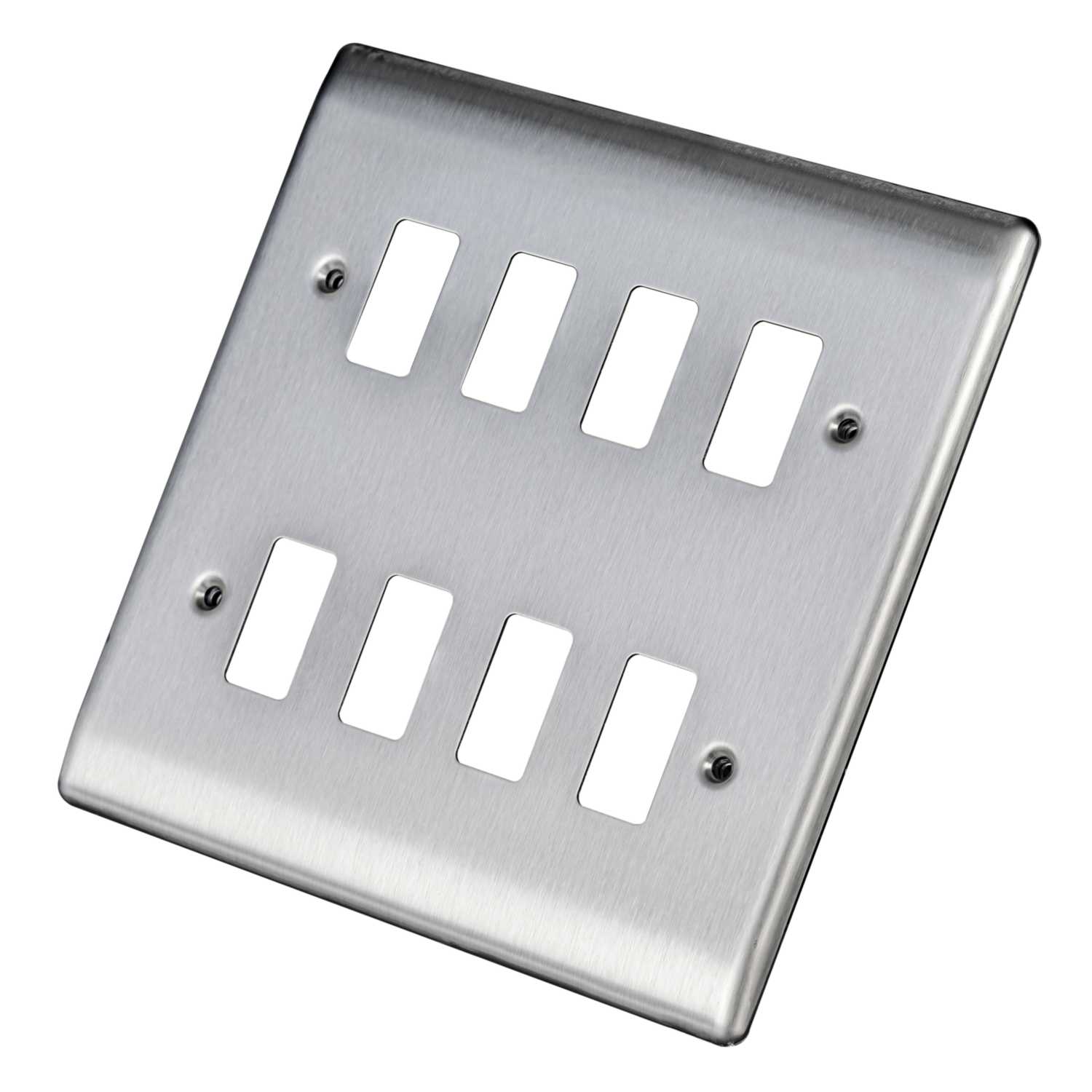 BG 8 Gang Grid Front Plate Brushed Steel (RNBS8) | CEF