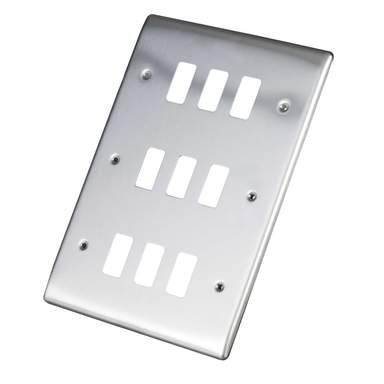 BG 9 Gang Grid Front Plate Brushed Steel (RNBS9) | CEF