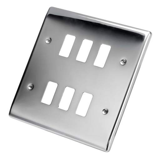 BG 6 Gang Grid Front Plate Polished Chrome (RNPC6) | CEF
