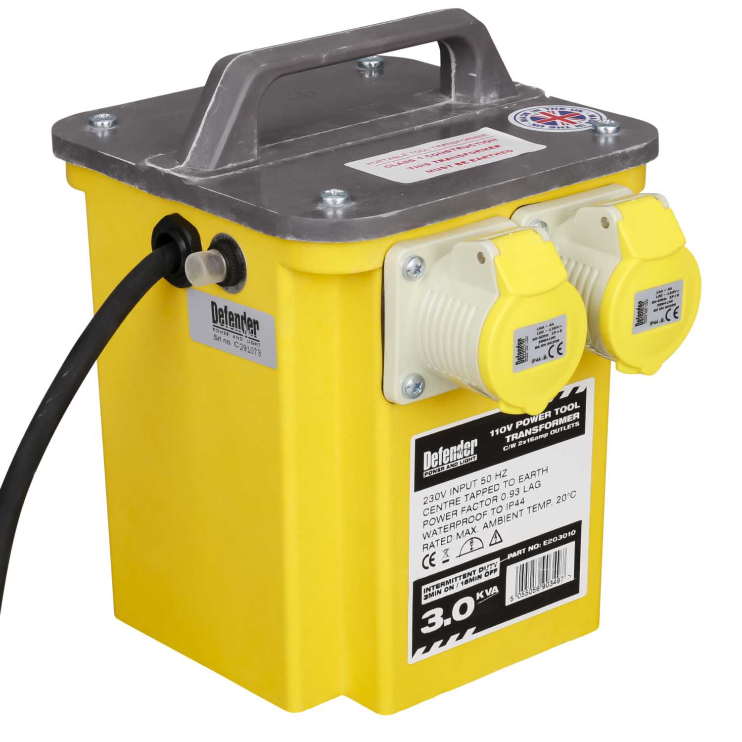 Defender 3kVA Portable Tool Transformer 110V with 2 x 16A Sockets ...