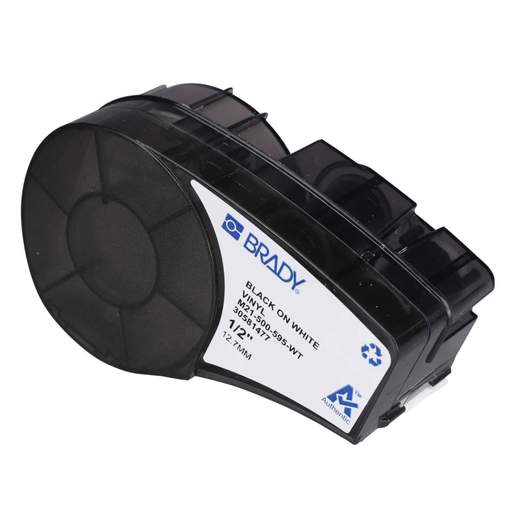 Brady 12.7mm x 6.4m Vinyl Black on White Label Printer Tape (BRADY M21 ...