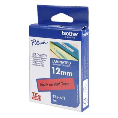 Brother 12mm x 8m Label Cartridge Black on Red (TZE-431) | CEF