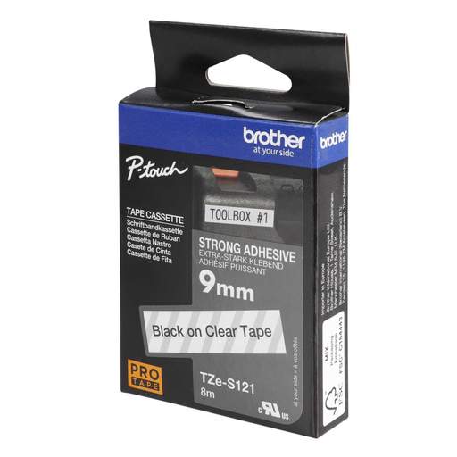 Brother 9mm Black On Clear Strong Adhesive Pro Tape (TZE-S121) | CEF