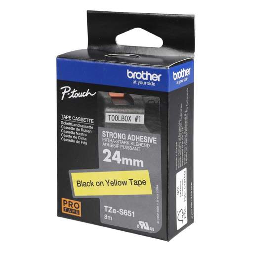 Brother 24mm Black On Yellow Strong Adhesive Pro Tape (TZE-S651) | CEF