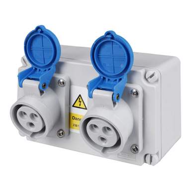 Ceenorm 16A 2P+E 230V 2 Gang Wall Mounted Socket IP44 (653241) | CEF