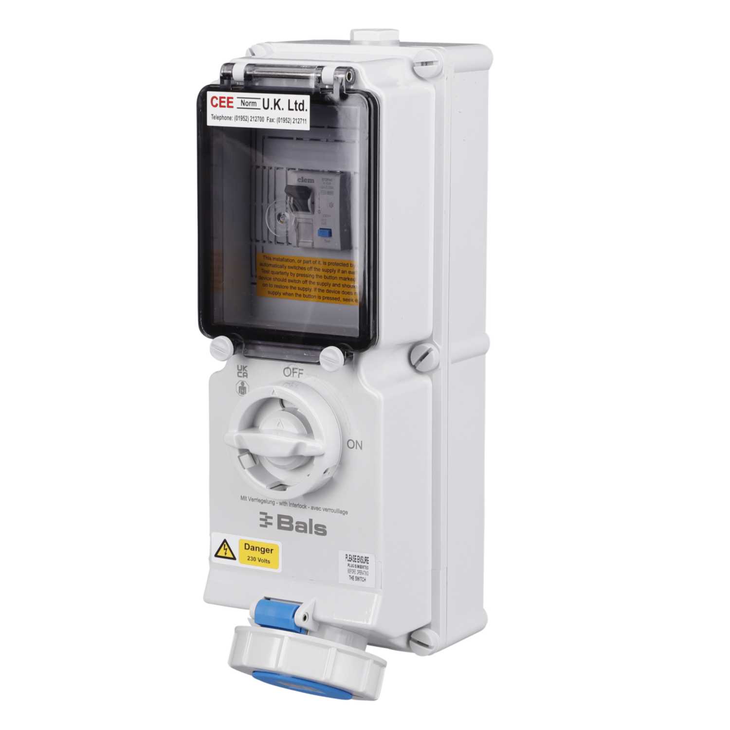 Ceenorm 32A 2P+E 230V Interlocked Wall Socket with 40A 30mA DP Type A ...