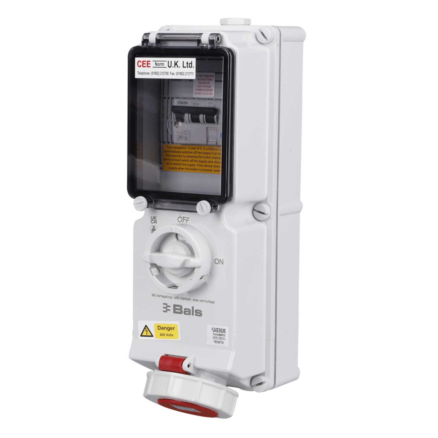 Ceenorm 32A 3P+E 415V Interlocked Wall Socket with 40A 30mA Type A RCD ...