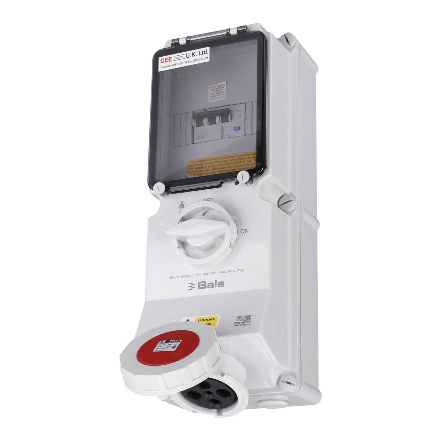 Ceenorm 63A 3P+E 415V Interlocked Wall Socket with 63A 30mA Type A RCD ...