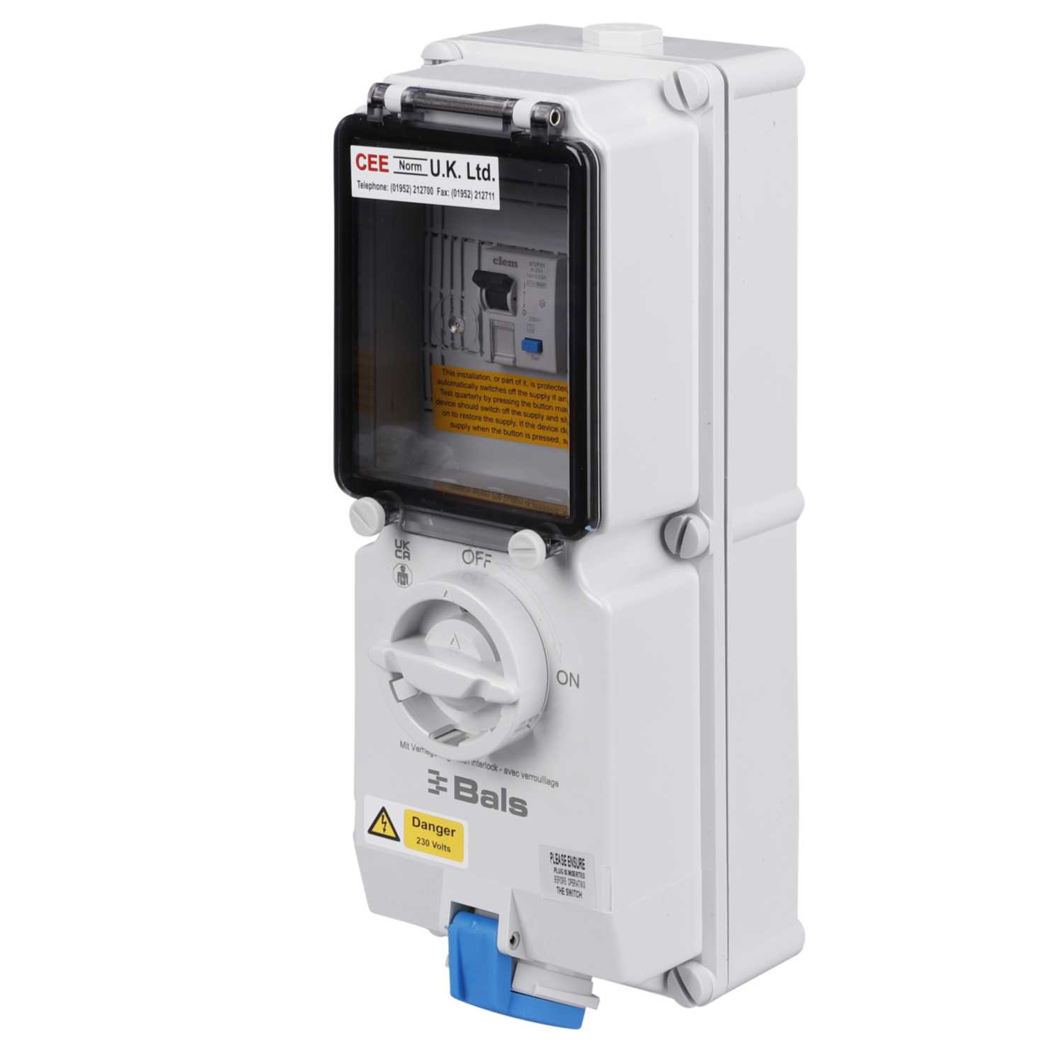 Ceenorm 16A 2P+E 230V Interlocked Wall Socket with 25A 30mA Type A RCD ...