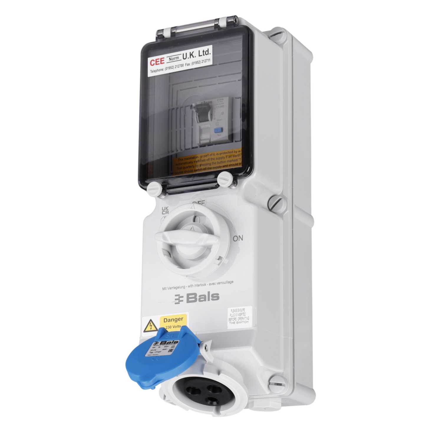 Ceenorm 32A 2P+E 230V Interlocked Wall Socket with 40A 30mA Type A RCD ...