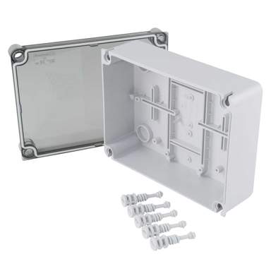 MCG 140mm x 190mm x 75mm Plastic Adaptable Box Grey with Clear Lid IP66 ...