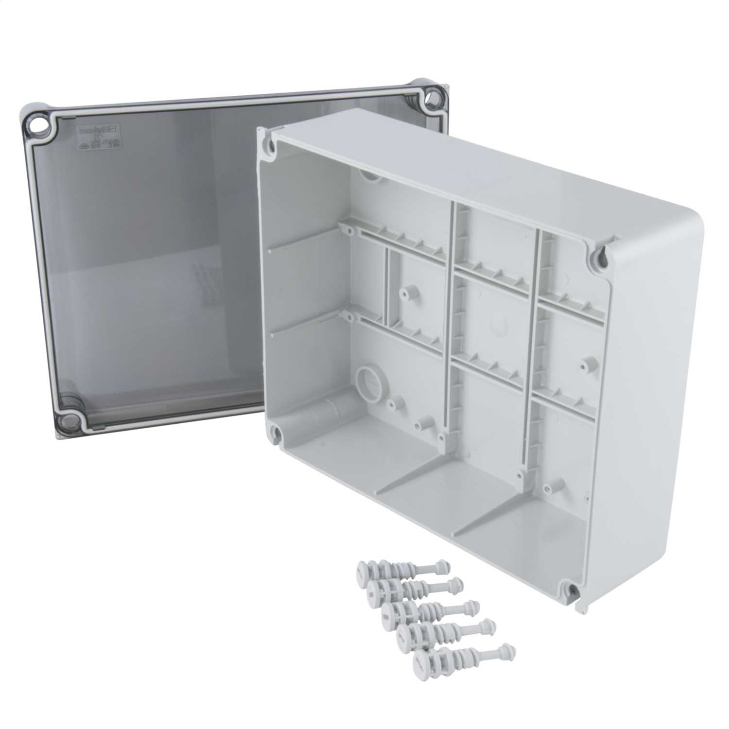 MCG 190mm x 238mm x 90mm Plastic Adaptable Box Grey with Clear Lid IP66 ...