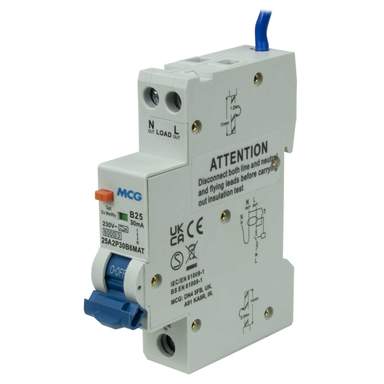 MCG 25A Single Pole and Neutral 1 Module B Curve 6kA 30mA Type A Mini RCBO (25A2P30B6MAT) | CEF
