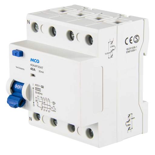 MCG 40A 4 Pole 30mA Type A RCD (40A4P30AT) | CEF