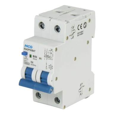 MCG 50A Double Pole 2 Module Bidirectional B Curve 10kA 30mA Type A RCBO (50ADP30BAT) | CEF