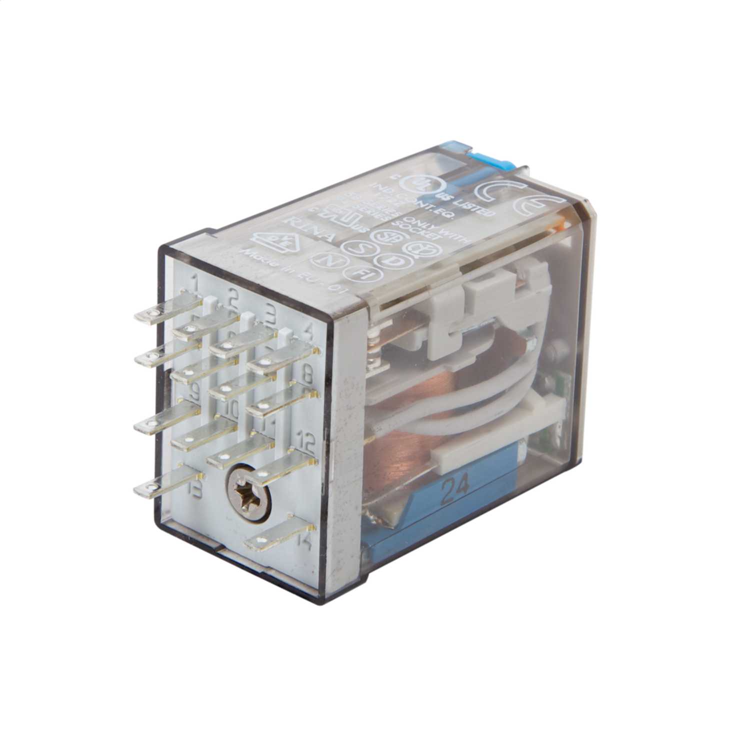 Finder 14 Pin 24V DC 7A 4 Pole Mini Plug In Relay with LED (5534-9024 ...