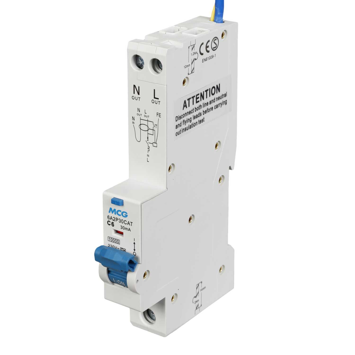 MCG 6A Single Pole and Neutral 1 Module C Curve 10kA 30mA Type A RCBO (6A2P30CAT) | CEF
