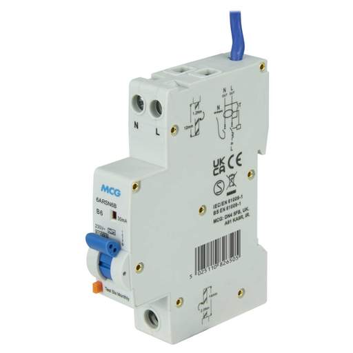 MCG 6A 1P+N Bidirectional Type A 6kA 30mA 1 Module B Curve RCBO (6ARSN6B) | CEF