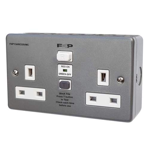 F4P 13A 2 Gang Unswitched Type A RCD Metal Clad Socket (F4P13ARCDS/MC ...