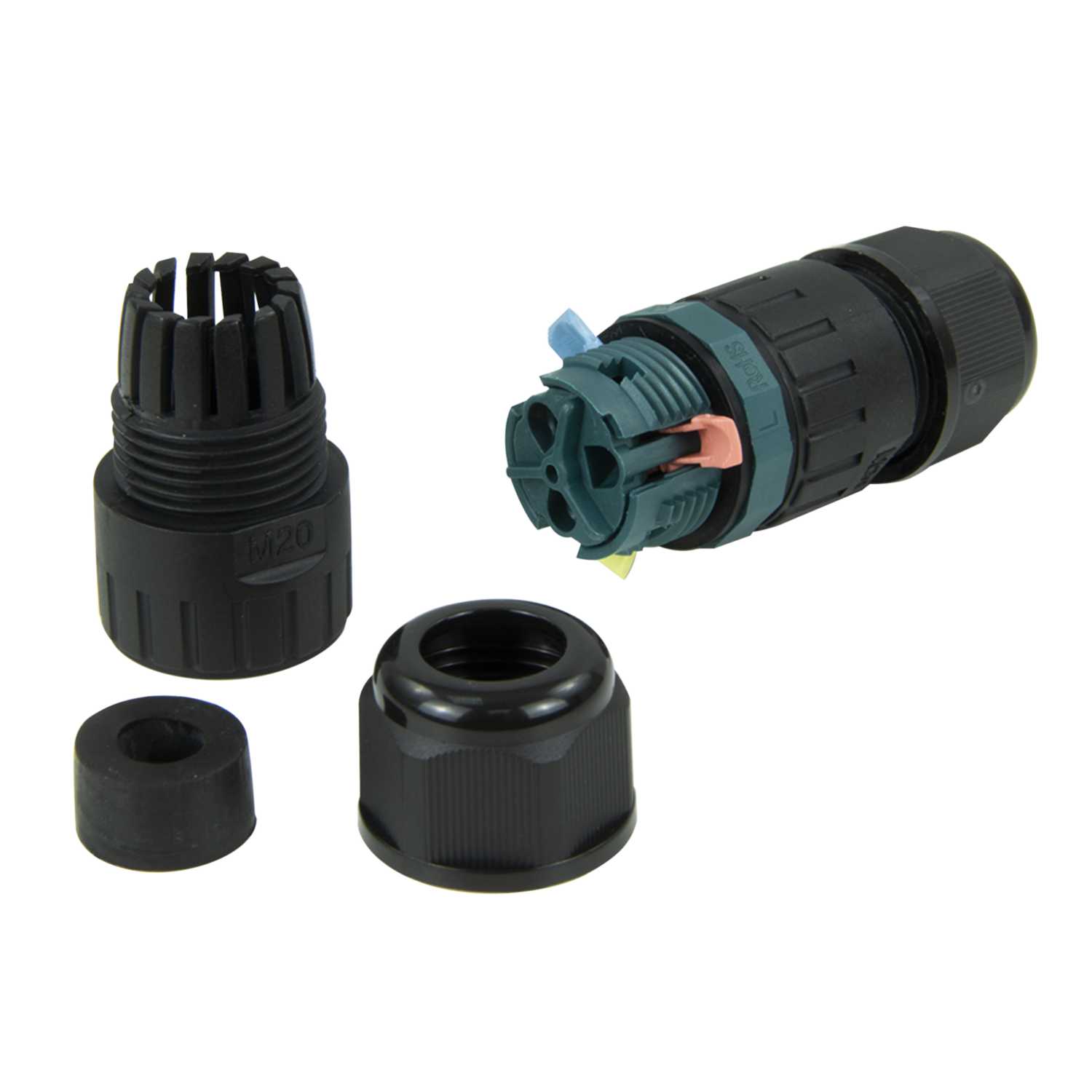F4P 16A In-Line 3 Pole Cable Connector IP68 Black (F4PINLINEC) | CEF