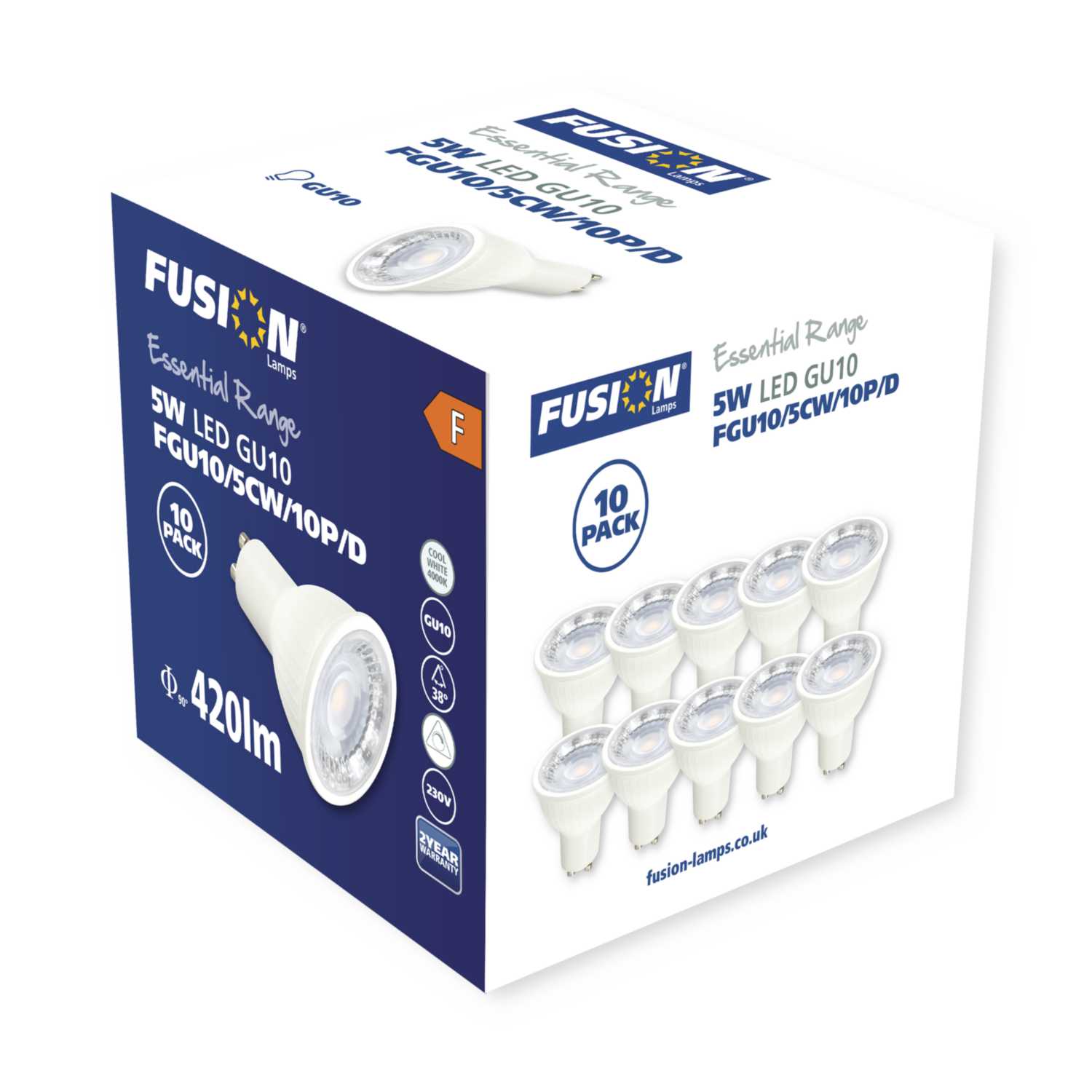 Fusion Essential 5W GU10 Dimmable LED Lamp 4000K [Pack of 10] (FGU10 ...