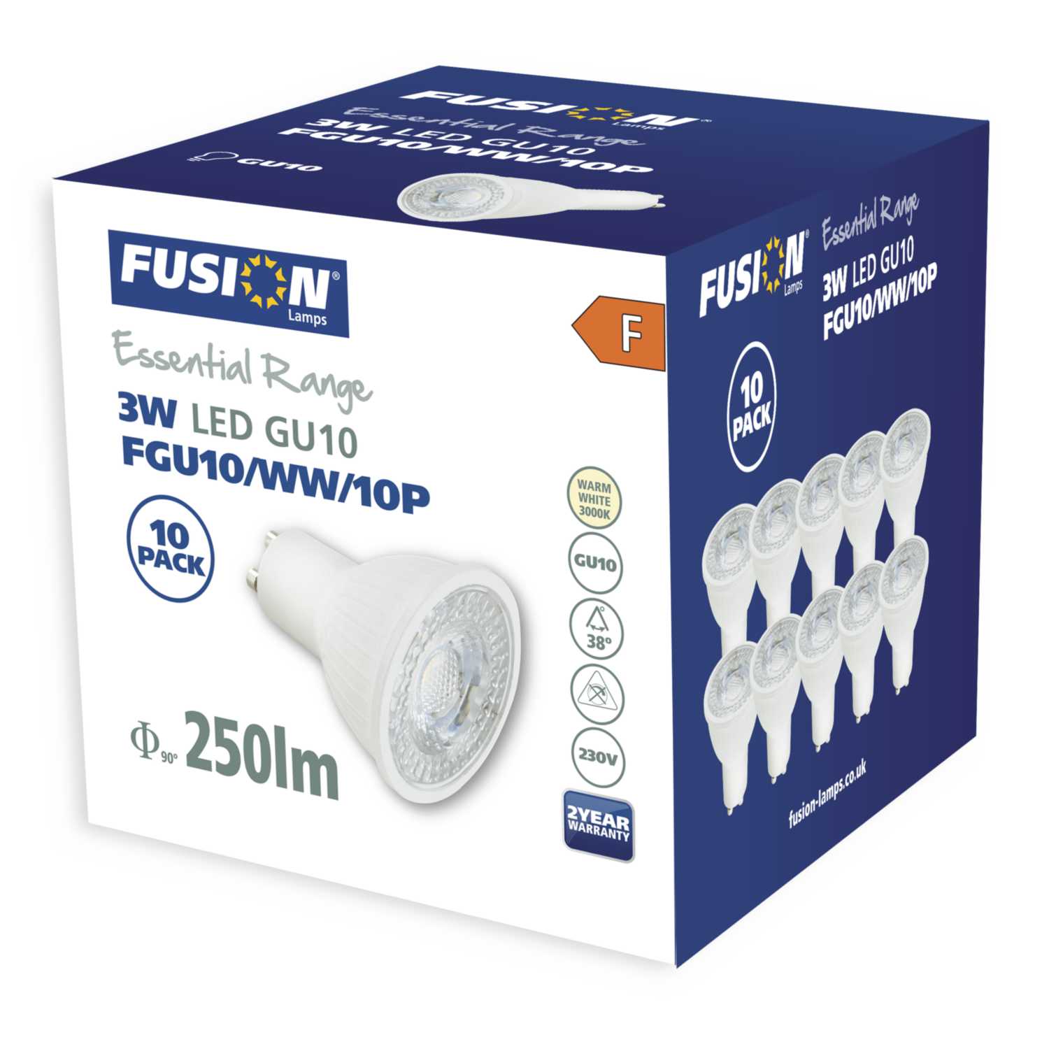 Fusion Essential 3W GU10 LED Non Dimmable Lamp 3000K [Pack of 10 ...