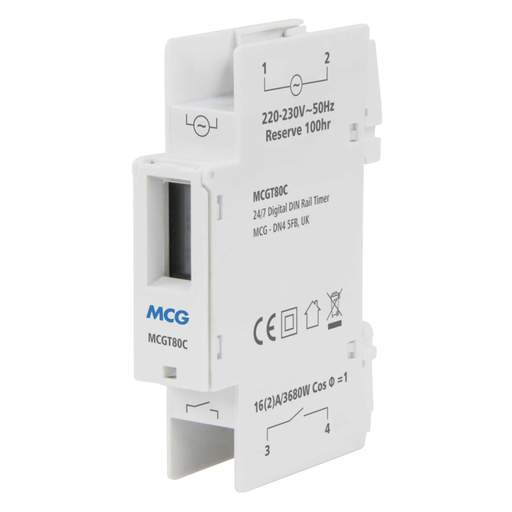 MCG 24 Hour 7 Day Single Channel 1 Module Digital DIN Rail Timer ...