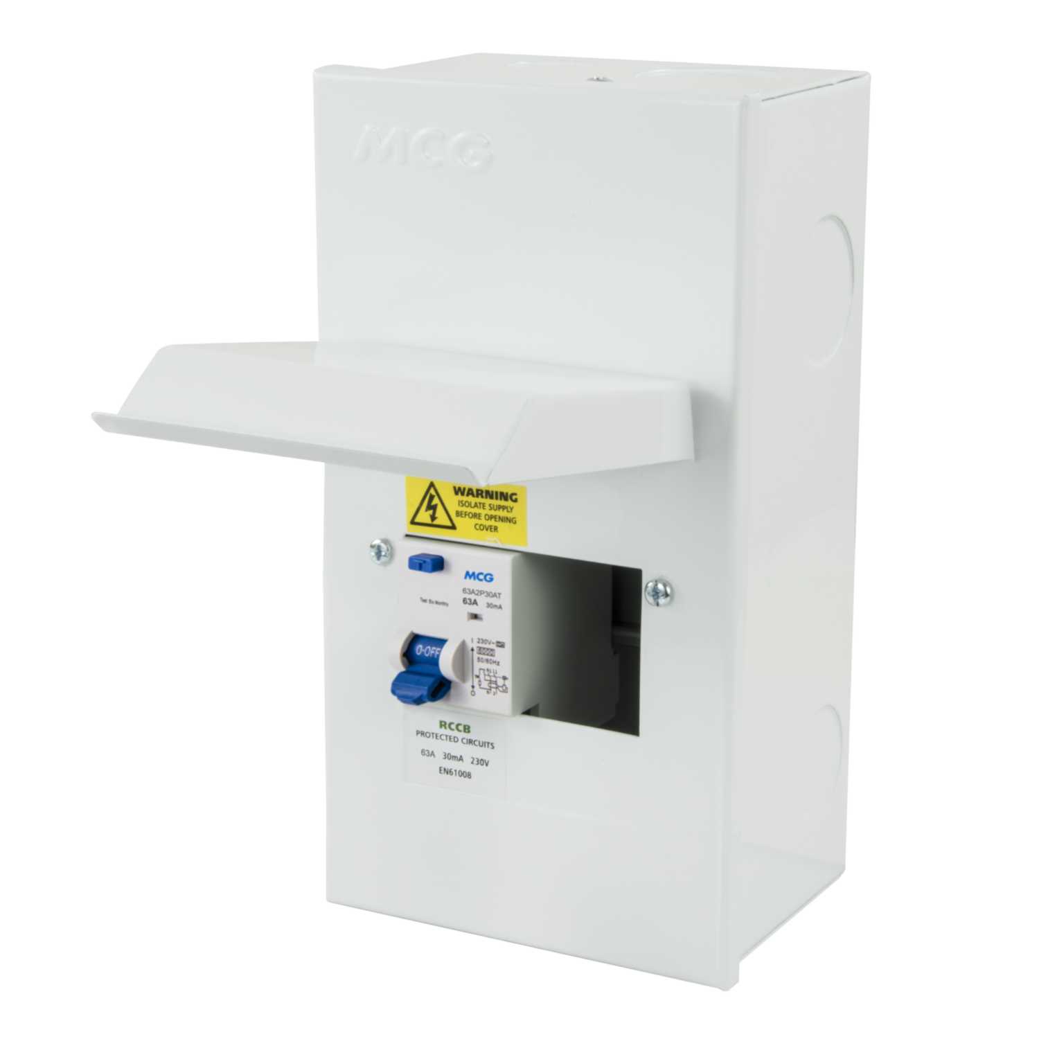 MCG 2 Way 63A 30mA Type A RCD Incomer Metal Clad Consumer Unit ...