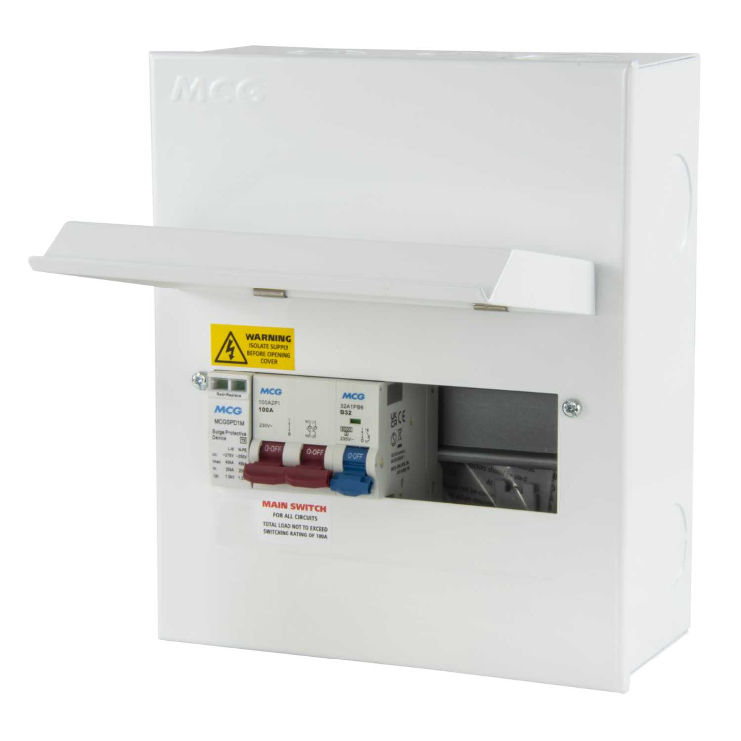 MCG 4 Way 100A Isolator Incomer Metal Clad Consumer Unit Pre-Wired SPD ...
