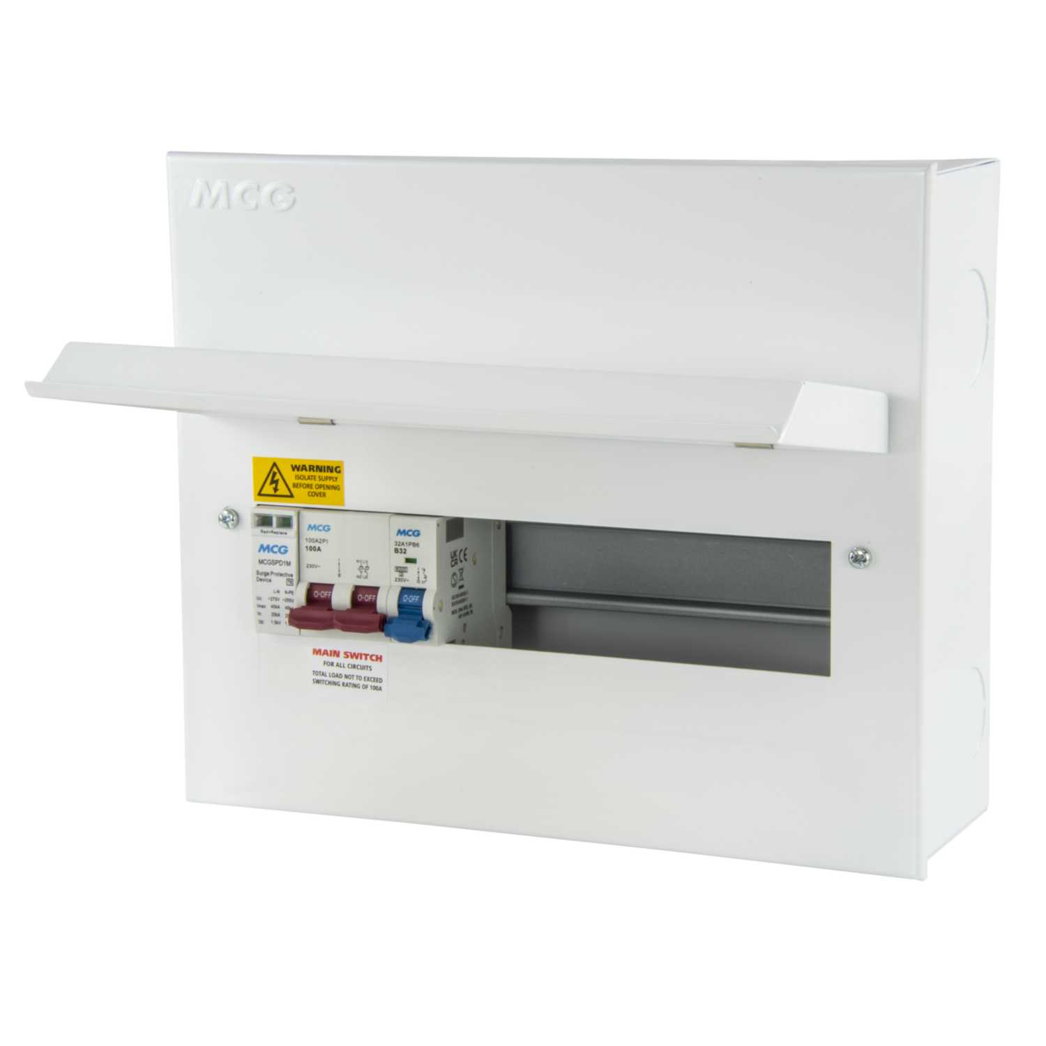 MCG 8 Way 100A Isolator Incomer Metal Clad Consumer Unit Pre-Wired SPD ...