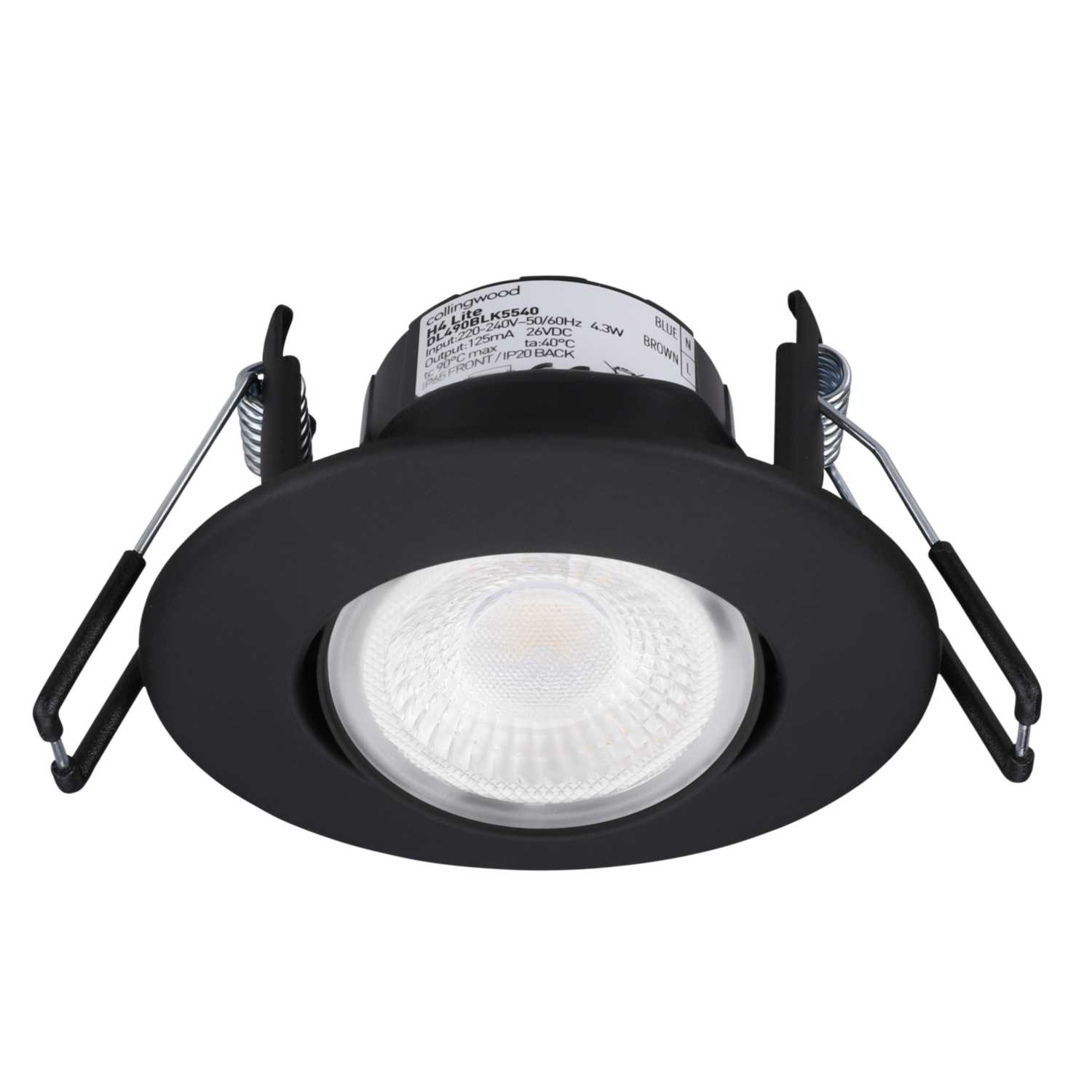 Collingwood H4 Lite 4.3W LED Fire Rated Adjustable Downlight Matt Black ...