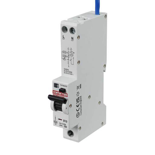 Contactum 10A 1P+N 1 Module B Curve 6kA 30mA Type A AFDD Combined RCBO (AFDR0610AB) | CEF