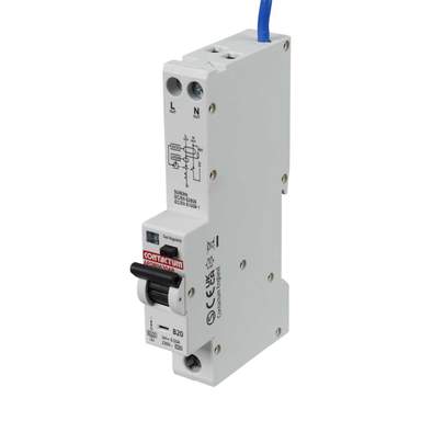 Contactum 20A 1P+N 1 Module B Curve 6kA 30mA Type A AFDD Combined RCBO (AFDR0620AB) | CEF