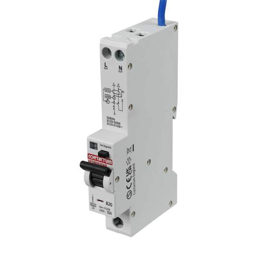 Contactum 20A 1P+N 1 Module B Curve 6kA 30mA Type A AFDD Combined RCBO (AFDR0620AB) | CEF